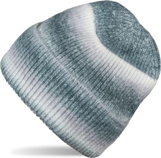 styleBREAKER Damen Strickm&uuml;tze mit Streifen Farbverlauf im Ombr&eacute; Look, Feinstrick M&uuml;tze, Strick Beanie 04024199, Farbe:Grau-Wei&szlig;