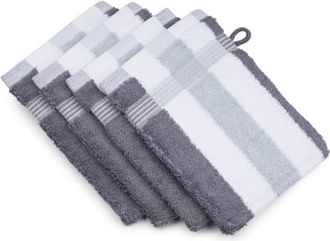 Gözze Waschhandschuh, 4er Set, 17/24 cm, New York Streifen, anthrazit/weiß/Silber