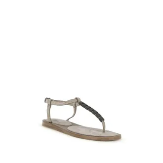 Brunello Cucinelli Womens Beige Calf Leather Bos Taurus Flat Sandals