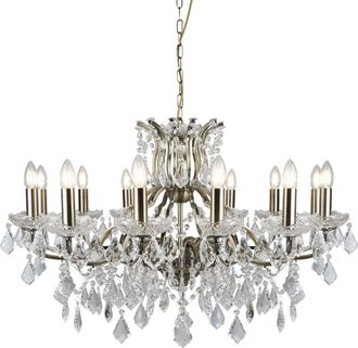 Licht-Erlebnisse Kronleuchter Kristall &Oslash; 88 cm H: max. 1,4 m verstellbar gro&szlig; in Messing Antik 12-flammig Klassisch E14 H&auml;ngelampe Esszimmer L&uuml;ster Wohnzimmer