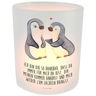 Mr. & Mrs. Panda Windlicht aus Glas Pinguine tr&ouml;sten - Geschenk, Kerzenglas, Freundin, Windlicht Glas, Hochzeitstag, Windlicht Deko, Ehefrau