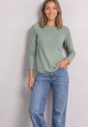 Street One Langarmshirt STREET ONE, Damen, Gr. 34, gr&uuml;n (eucalyptus gr&uuml;n meliert), Stoff, 67% Viskose, 30% Polyester, 3% Elasthan, unifarben, normal normal, Rund