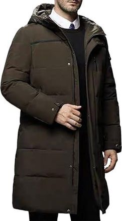 Generic Parka longue &agrave; capuche et fermeture &eacute;clair pour homme - Manteau dhiver chaud et matelass&eacute;, marron, 3XL