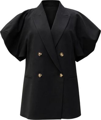 Meimeij Femme, Vestes, Noir, Taille: 38 FR Giacca doppiopetto manica a sbuffo a tre quarti