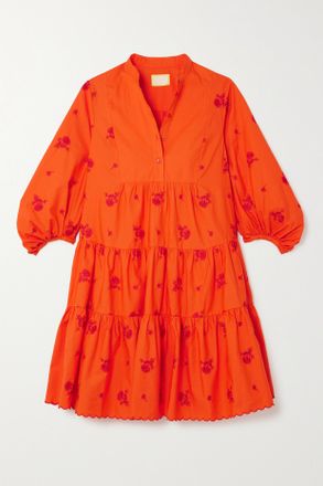 Erdem Mini-robe-chemise En Popeline De Coton À Broderies - Rouge