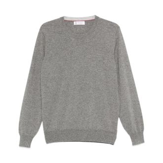 Brunello Cucinelli Grauer Cashmere Rundhalsausschnitt Pullover Stilvoll &Ouml;ko - - Knitwear - Herren - Grau - M