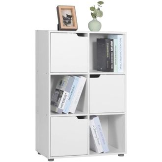 Woltu Woltu - Biblioth&egrave;que Armoire 59,7x29,7x91cm &Eacute;tag&egrave;re de Rangement en mdf avec 3 Portes 6 Compartiments, pour Salon Bureau, Blanc