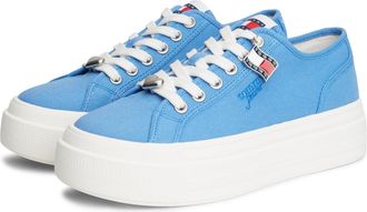 Tommy Jeans Plateausneaker TOMMY JEANS TJW FLATFORM SNEAKER CHARMS, Damen, Gr. 36, blau, Baumwolle, unifarben, Schuhe Plateausneaker, Halbschuh, Schn&uuml;rer, Freizei