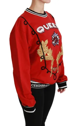 Dolce & Gabbana Womens Embroidered And Sequined Queen Logo Sweater Cotton