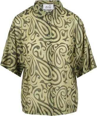 Ni&ugrave; Niu, Femme, Blouses et Chemises, Vert, Taille: 38 FR Camicetta Kimono stampa astratta