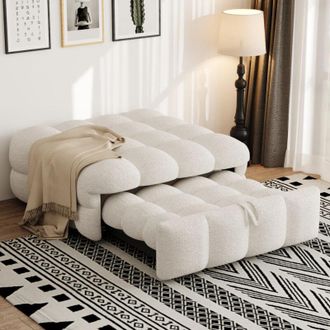 STILVORA Banquette Convertible 1 Place 2-en-1 avec Repose-Pieds, Assise Rembourr&eacute;e Douce et Gain de Place, Tissu Teddy, Beige