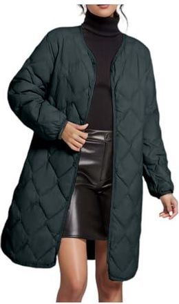 Generic Veste matelass&eacute;e l&eacute;g&egrave;re pour femme de couleur unie avec manches longues pour lautomne et lhiver, Vert, XXL