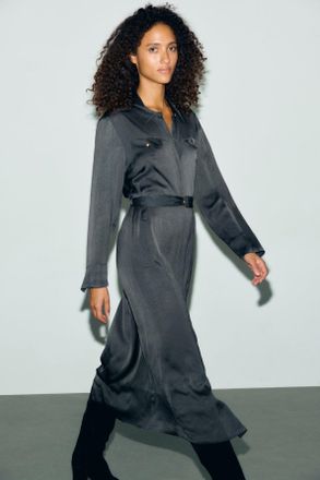 Gerard Darel Robe chemise en satin - CHERYL - Vert Kaki