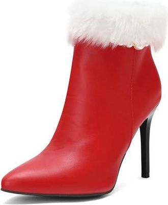 Generic Bottines dhiver habill&eacute;es en fausse fourrure pour femme - Bout pointu - Fermeture &eacute;clair - Chaussures de f&ecirc;te d&eacute;contract&eacute;es, Rouge, 39.5 EU