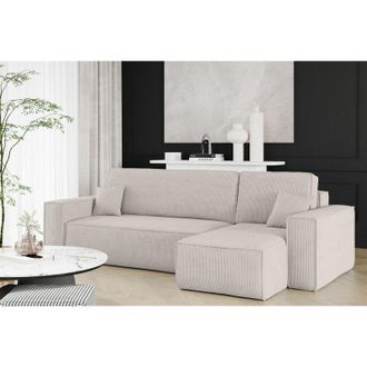 Fun M&ouml;bel Fun Moebel - Ecksofa Schlafsofa Sofa maris Stoff Poso Altwei&szlig; Ottomane Rechts