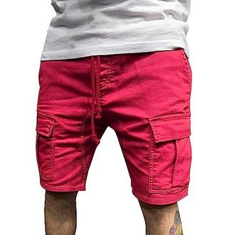 Generic Bermuda short cargo stretch pour homme avec cordon de serrage Couleur unie Pantalon midi d&eacute;contract&eacute; multi-poches L&eacute;ger Respirant Pantalon de travail 