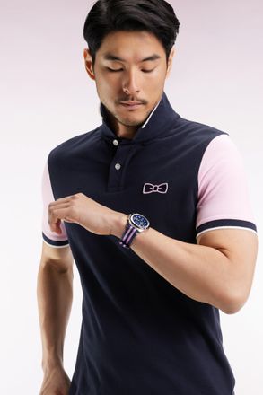 Eden Park Polo Manches Courtes Roses En Piqu&eacute; Coton Marine Coupe Droite