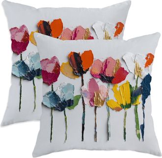 Generic Fr&uuml;hlingsblumen-&Uuml;berwurf-Kissenbez&uuml;ge, 2er-Set, bunte Blumenkunst-Kissenbez&uuml;ge, dekorativ, quadratisch, Bauernhaus-Dekoration f&uuml;r Wohnzimmer, Sofa, Be