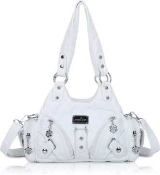 Angel Kiss Kleine Hobo-Umh&auml;ngetaschen f&uuml;r Damen, Vagen, Leder, mehrere Taschen, Tragetasche mit Rei&szlig;verschluss, Weiss/opulenter Garten