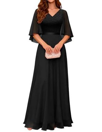 Dresstells Robe de Soir&eacute;e Femme &Eacute;l&eacute;gante en Col V pour Cocktail C&eacute;r&eacute;monie Bal de Promo, Robe Demoiselle dhonneur Femme pour Mariage Invit&eacute; avec Manches Courtes N