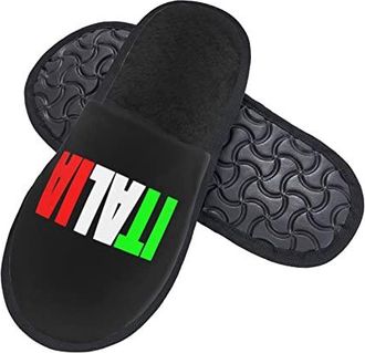 Generic Chaussons Femme Homme Panneau Italia Drapeau Italien Chaussures Confort Chaud Chaussons Antid&eacute;rapant Pantoufles En Peluche Pour H&ocirc;tel Voyager Int&eacute;rieu
