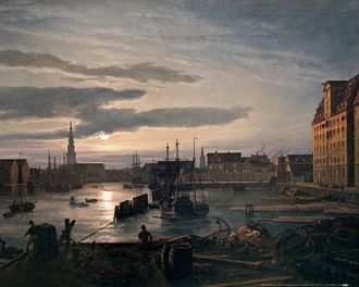 1art1 Johan Christian Dahl Poster Der Kopenhagener Hafen Im Mondschein, 1846 Kunstdruck Bild 50x40 cm