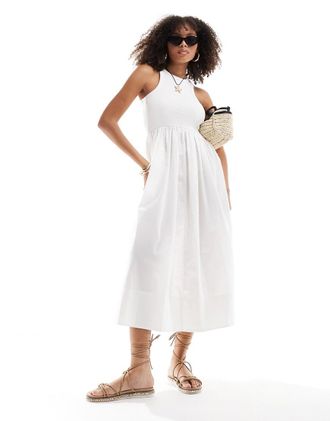 Vero Moda Y.A.S - Robe longue et hybride en jersey et coton avec col nageur - Blanc