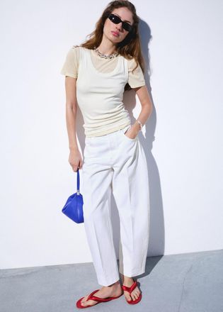 Mango Jean balloon taille haute blanc cass&eacute; - Femme - 32 - MANGO