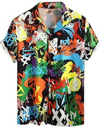 Onsoyours Chemise à manches courtes, imprimé hawaïen pour hommes, coupe ajustée, élégante, avec boutons, col revers, B Vert, Medium