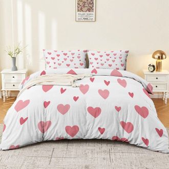 Generic Wende-Design Bettw&auml;sche 150 x 200 cm, Einfach Niedlich Herzf&ouml;rmig Muster Weiche Mikrofaser Bettbezug mit Rei&szlig;verschluss, Wei&szlig; Bettw&auml;sche Set mit 2 Kis