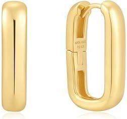 Ania Haie Boucles doreilles Chic Creator Wide Paper Clip Boucles doreilles en argent sterling 925 plaqu&eacute; or 14 carats Taille : 22 x 12,3 mm Emballage cadeau inc