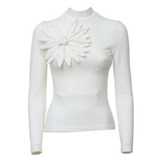 Farm Rio Langarmshirt mit Blumenapplikation - - Knitwear - Damen - Wei&szlig; - XS
