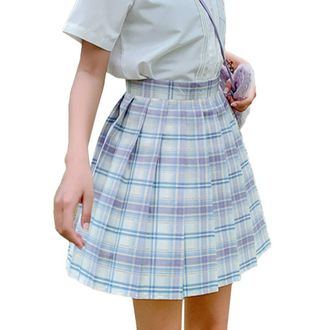 Minetom Damen Kariert Kilt-Rock Faltenr&ouml;cke Tartan Minirock Hohe Taille Kurz Skirt Skater Rock Informell Mini Glocken Rock Hellviolett L
