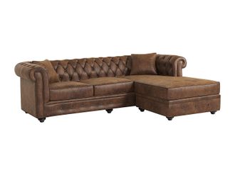 Vente-Unique Chesterfield Ecksofa - Microfaser Vintage Look - Braun - Toledo