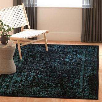 Safavieh Distressed Teppich f&uuml;r Wohnzimmer, Esszimmer, Schlafzimmer - Adirondack Collection, Kurzer Flor, Schwarz und Blaugr&uuml;n, 122 X 183 cm