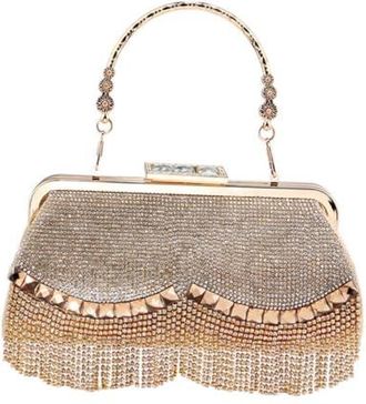 Minkissy Sac de Soirée Élégant à Franges Dorées Pochette Banchet Chic et Polyvalente pour Femme Sac Main Mariage et Fête Compatible avec Téléphone Design Raffi