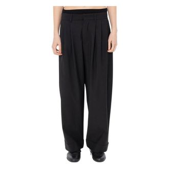 Meimeij Feine Wollhose mit Bundfalten - - Trousers - Damen - Schwarzk - 3XL