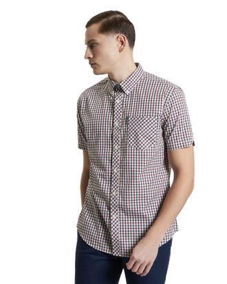 Ben Sherman Herren Signature House Check Shirt Kurzarm Button-Down-Kragen, rot, 3XL