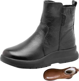 Generic Bottes dhiver chaudes en cuir avec doublure en polaire pour femme avec fermeture &eacute;clair, bottines plates imperm&eacute;ables, d&eacute;contract&eacute;es, antid&eacute;rapantes, 