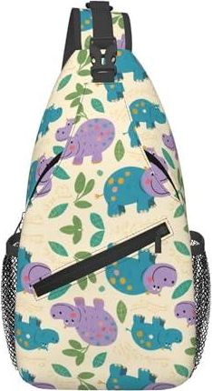 Generic Antivol Sacoche Tactique Dessin anim&eacute; mignon dhippopotame Sling Bag L&eacute;ger Sling Sac &agrave; Dos pour Cyclisme &eacute;cole Randonn&eacute;e