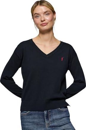 Polo Club Pull en Maille avec Col V et Logo brod&eacute; pour Femme de Couleur Bleu Marine