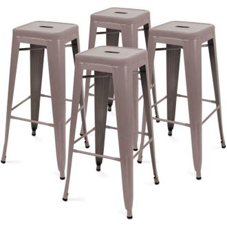 Oviala Oviala - Lot de 4 tabourets de terrasse en m&eacute;tal mat taupe