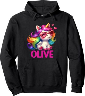 BDAZ Olive Personalisierter Name Buntes Einhorn Frauen M&auml;dchen Pullover Hoodie