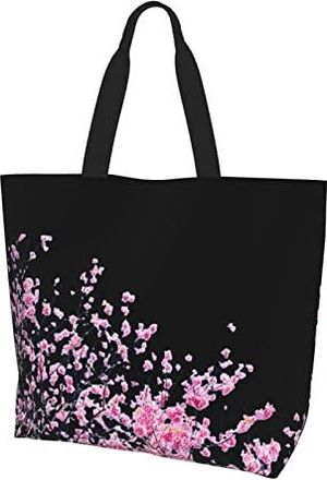 AOOEDM Sac &agrave; provisions r&eacute;utilisable en toile de fleurs de cerisier roses pour dames