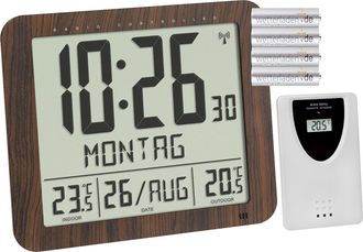TFA Dostmann 60.4518.08 Digitale Funk-Wanduhr mit Temperaturanzeige (braun mit Batterien)