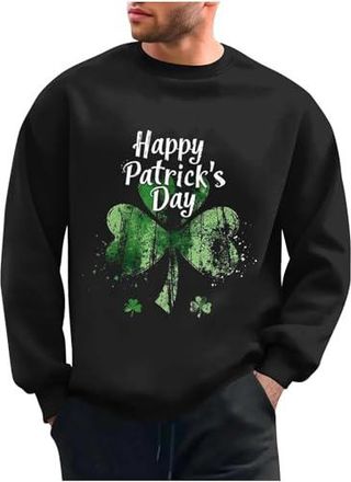Generic Sweat-shirt de la Saint-Patrick 2026 pour homme - Pull irlandais vert - Imprim&eacute; tr&egrave;fle - Vintage - Chemisier porte-bonheur d&eacute;contract&eacute; &agrave; manches longu