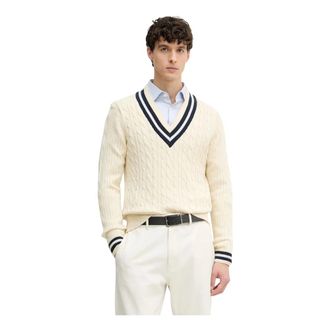Hackett Pull col V en maille torsad&eacute;e Cricket - Homme - Pulls - Beige - Taille: L