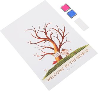 FOMIYES Gender Reveal Fingerabdruckbaum Gästebuch Satz Interaktive Babyparty Deko mit Poster 2 Farbstempeln Blau und Rosa Partyzubehör für Geburtstags und Gen