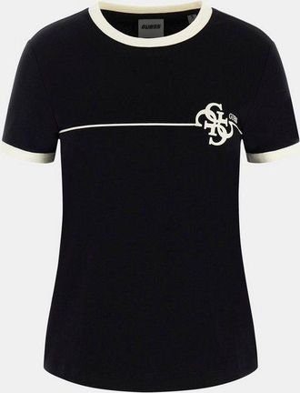 Guess Kurzarmshirt - Schmal geschnittenes Kurzarmshirt mit Logoschriftzug monochromer Besatz an Ausschnitt und &Auml;rmel