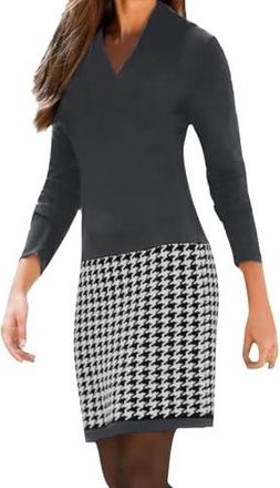 Generic 2025-Robe Sexy Femme Manche Longue- Robe Mi Longue Col en V Confortable Slim Fit Casual Chic Et Élégants Coutures De Tous Les Jours Tempérament Travai